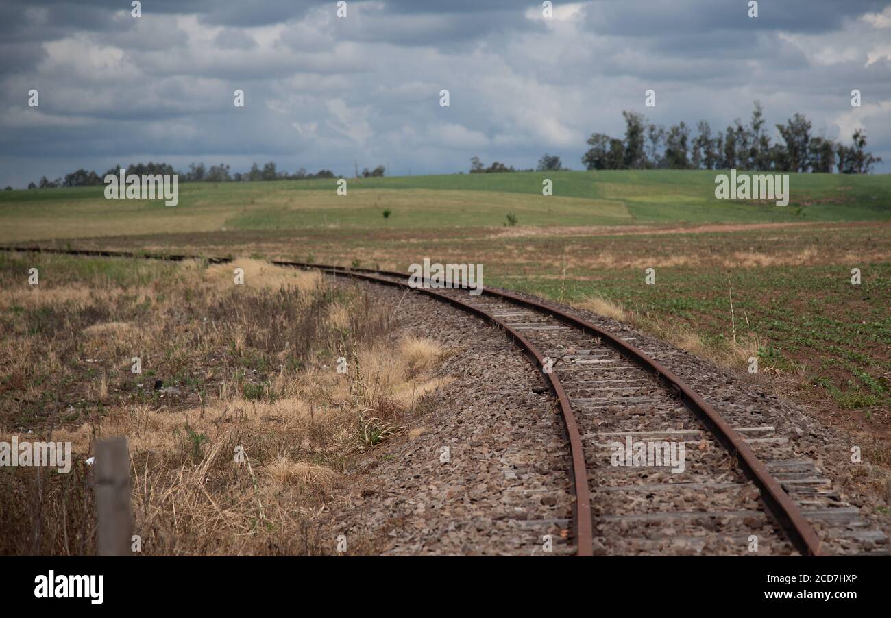 View of train tracks from an abandoned and deactivated railway line in ...