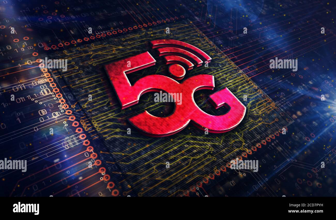 5G mobile communication technology and internet of things metal symbols ...