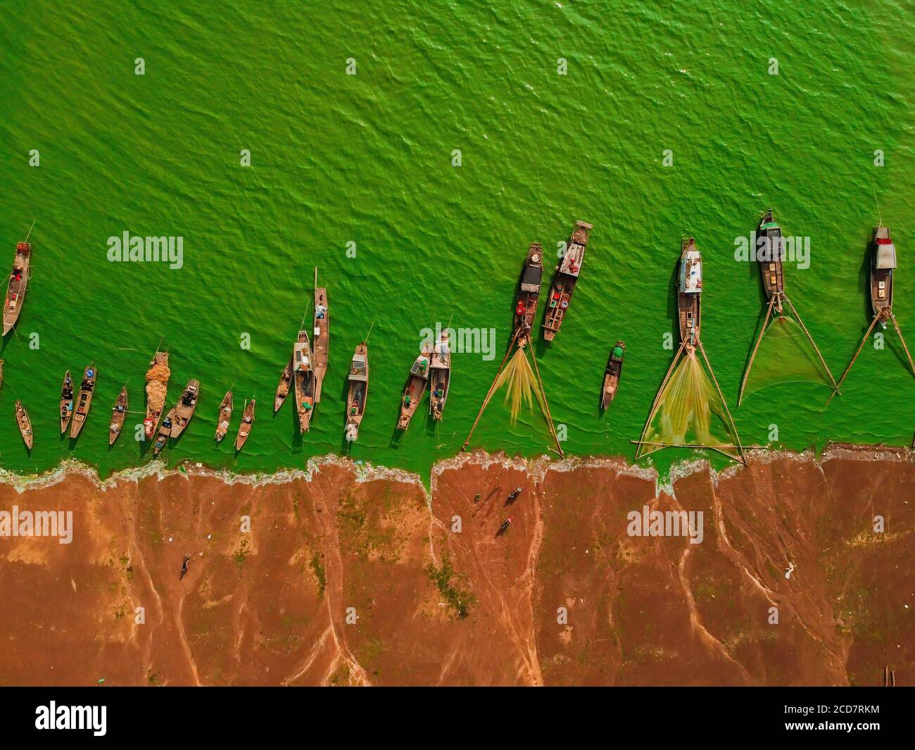 Aerial view of Ben Nom fishing village, a brilliant, fresh, green image ...