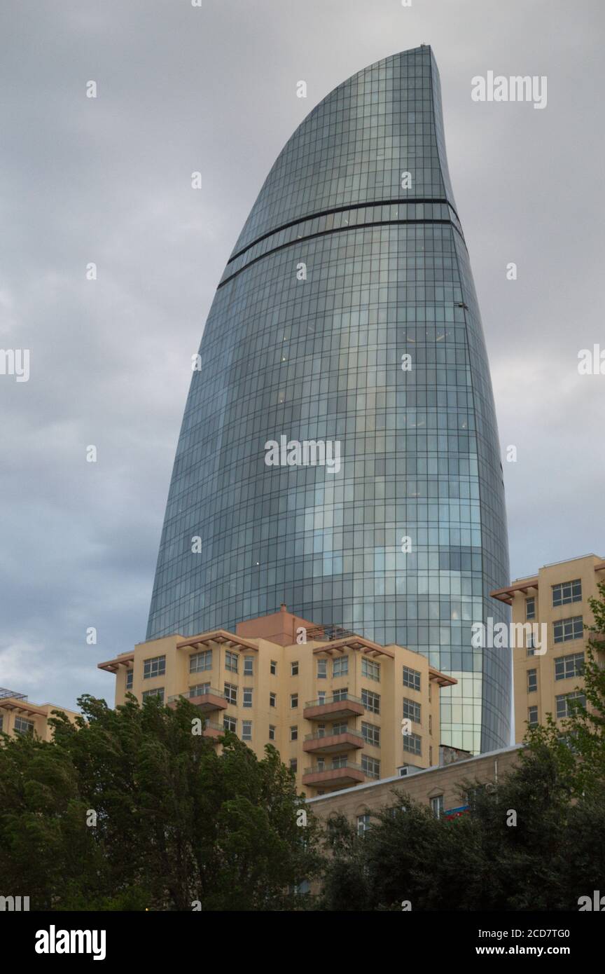 Apartment Buildings in Baku with Flame Towers Skyscrapers Backdrop ...