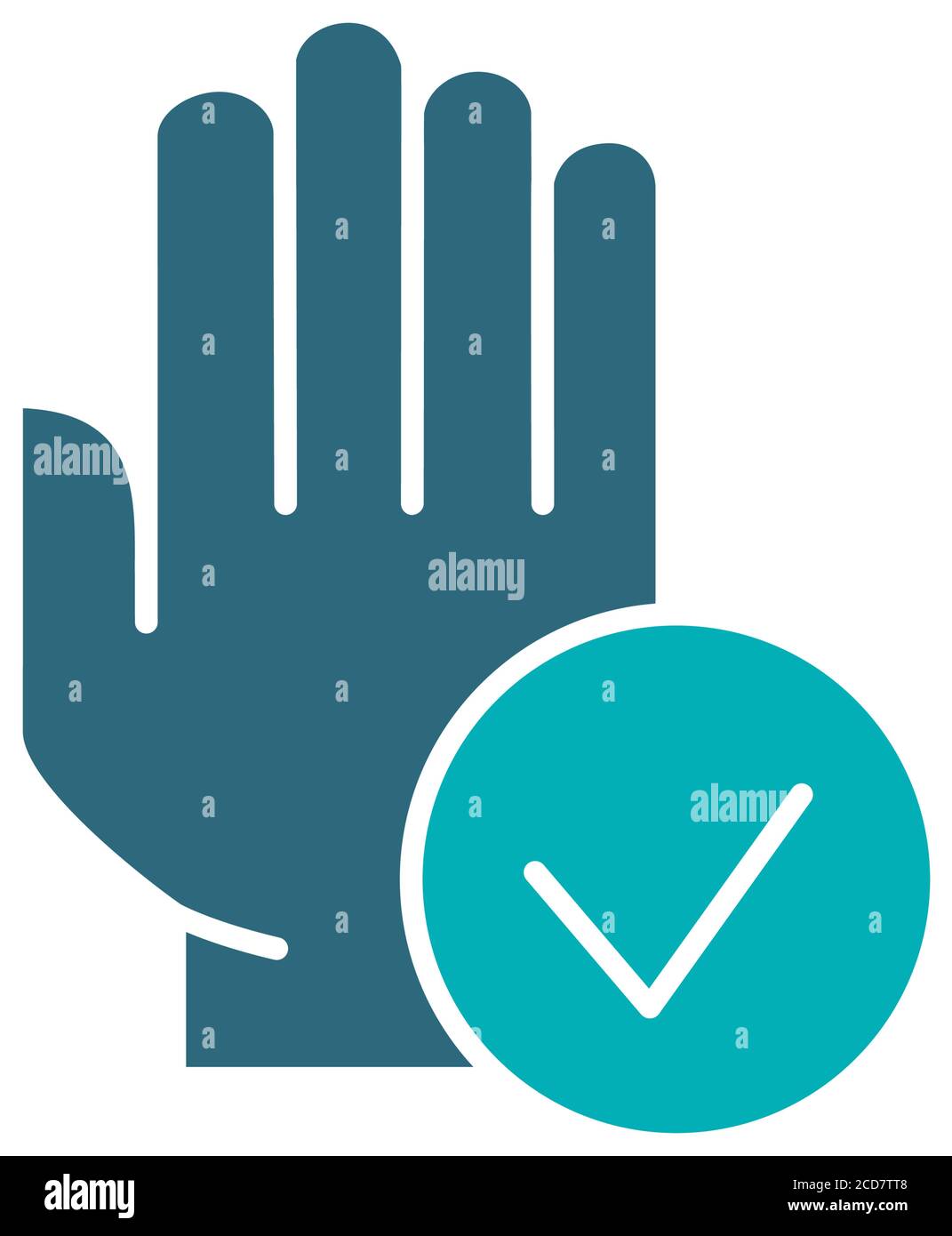 Hand with tick checkmark colored icon. Hygiene, human protection symbol ...