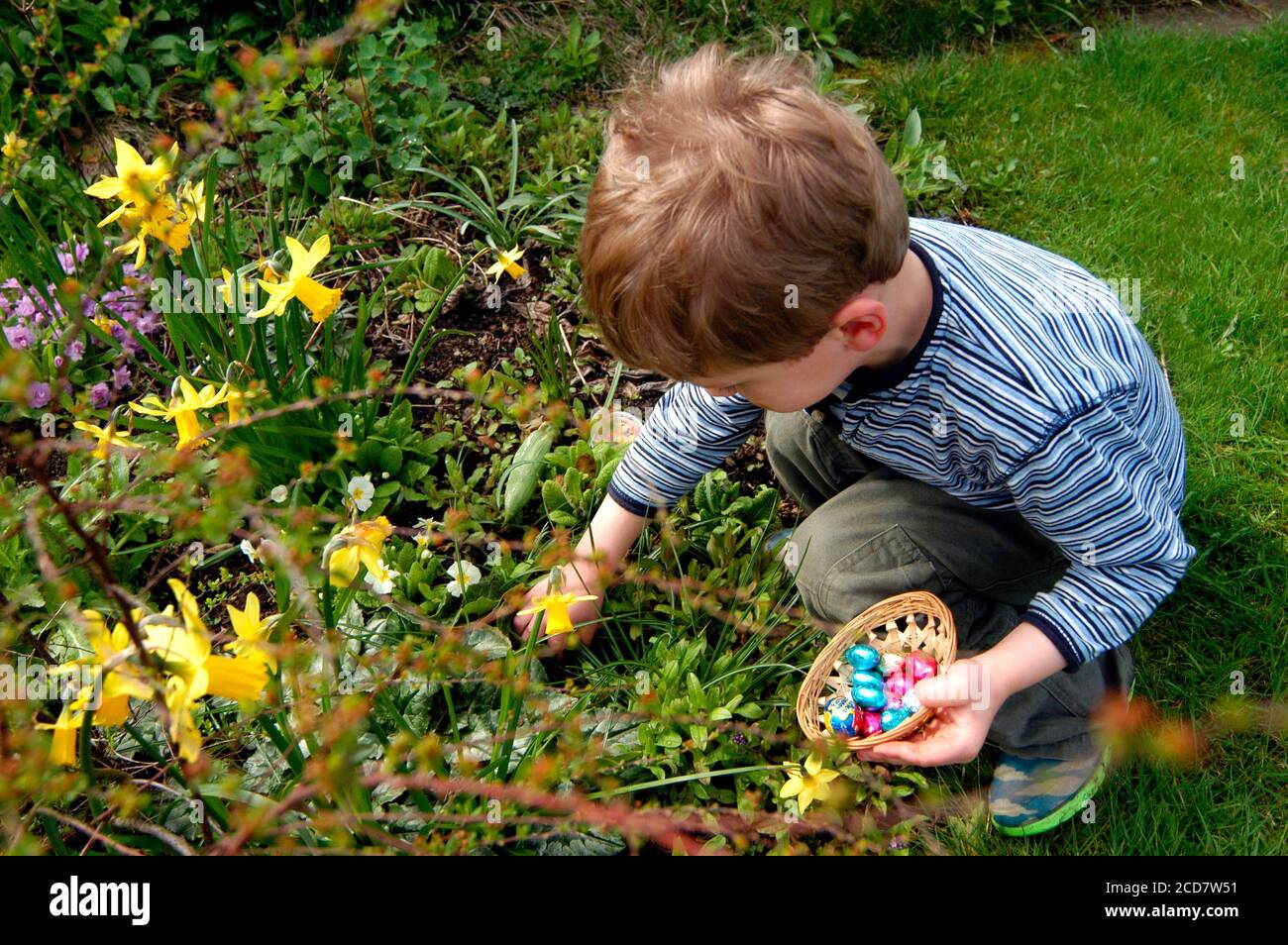 Easter egg hunt in the garden UK Stock Photo - Alamy