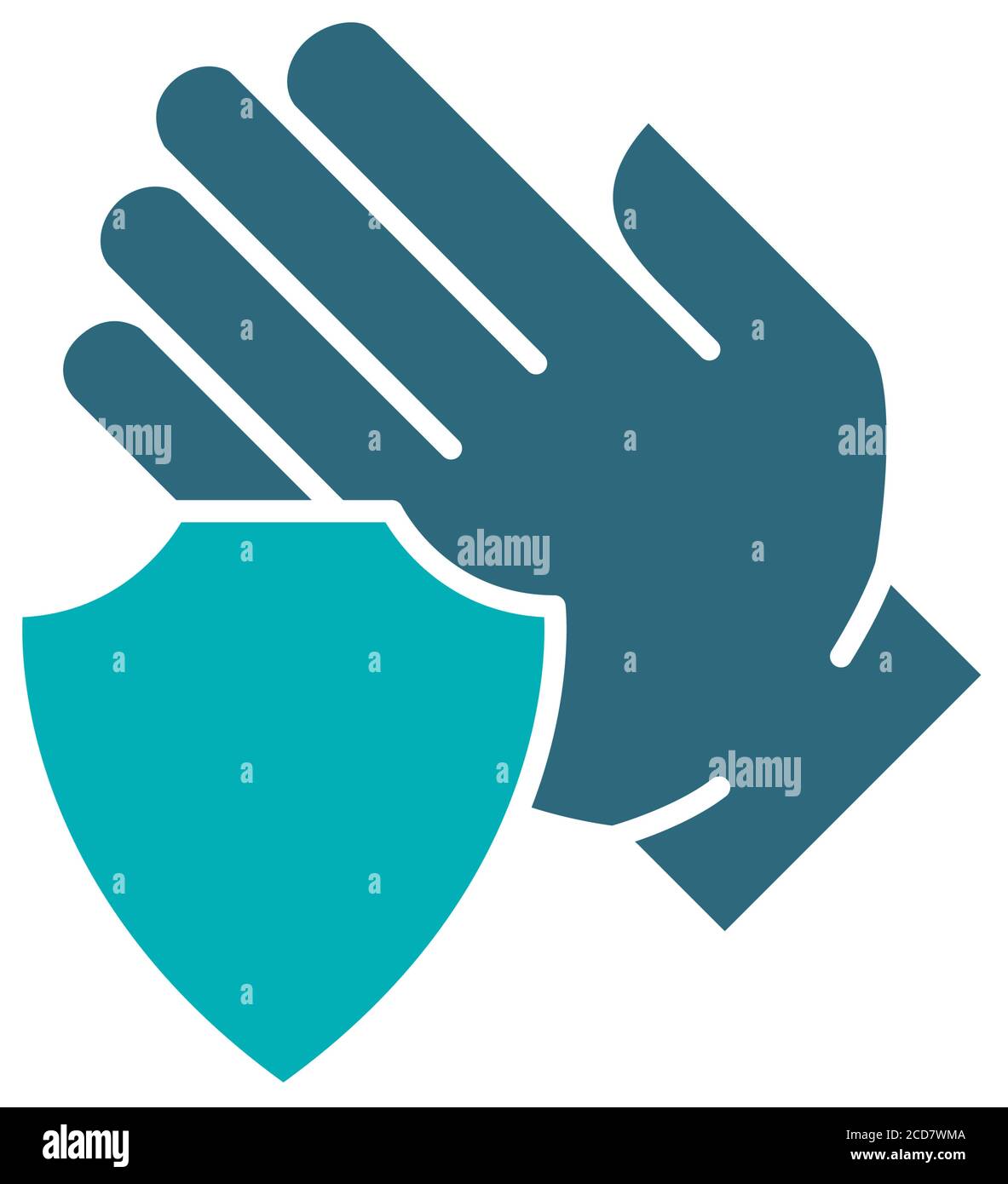 Human hand with shield colored icon. Treatment, hand disinfection ...