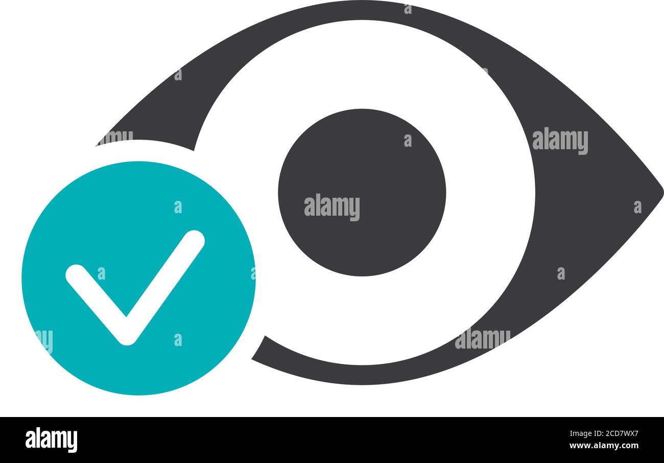 Human eye with tick checkmark colored icon. Healthy visual organ symbol ...