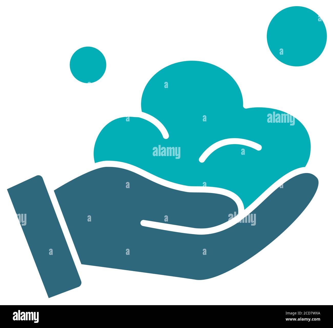 Human hand with soap lather colored icon. Hand cleaning, disinfection ...