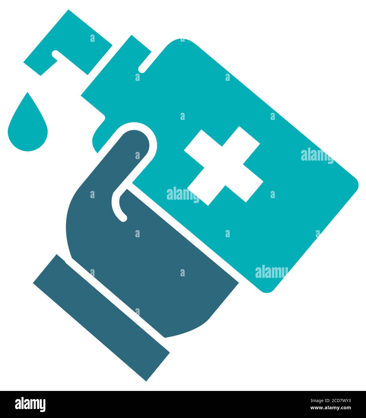 Human hand with disinfectant colored icon. Hand cleaning, disinfection ...