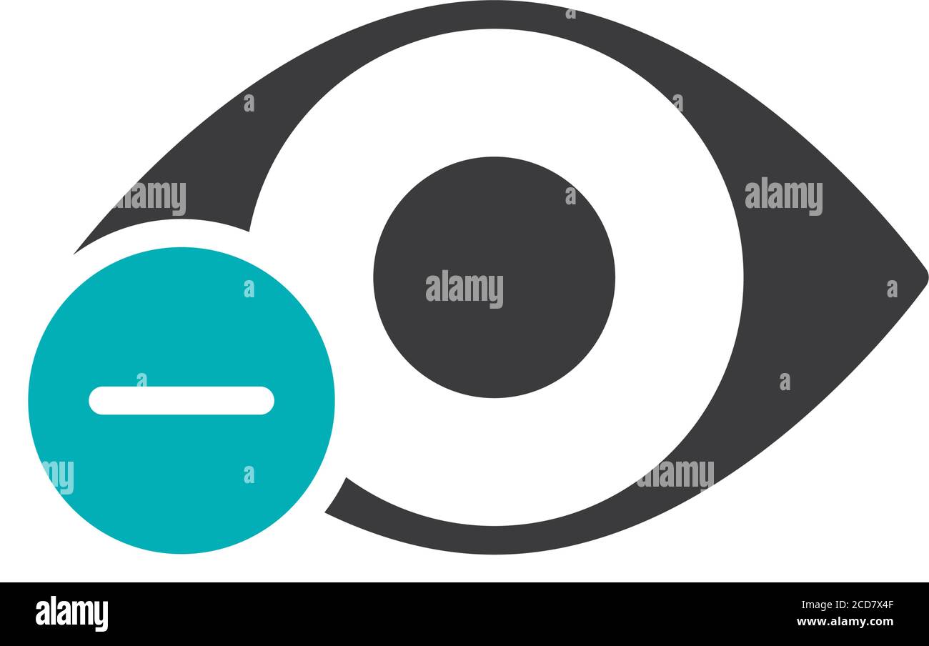 Human eye with minus colored icon. Disease visual system, myopia symbol ...