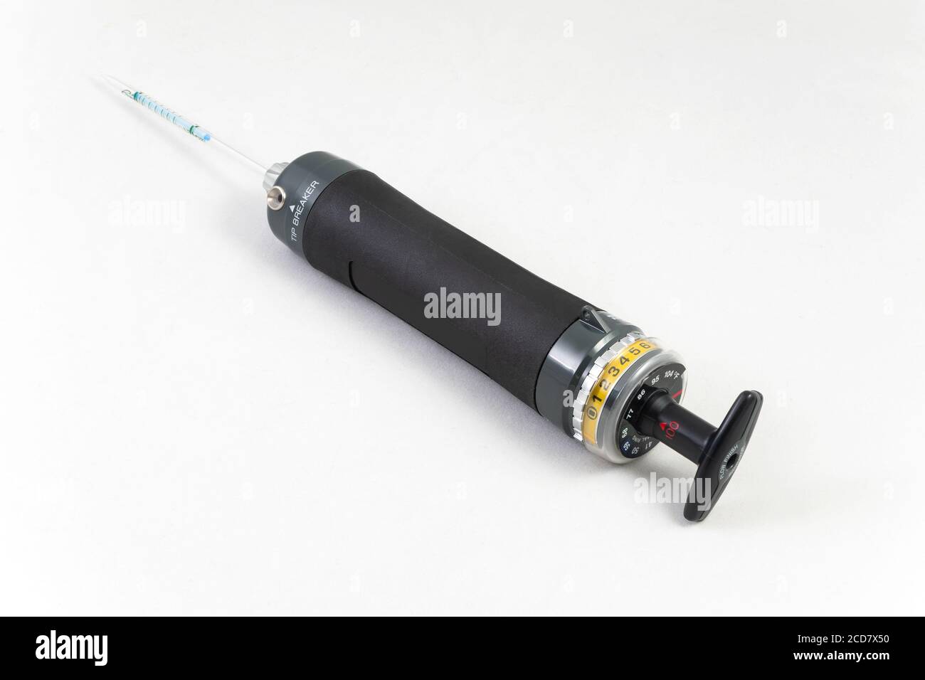 gas sampling pump with glass detector tube attached for identifying and ...