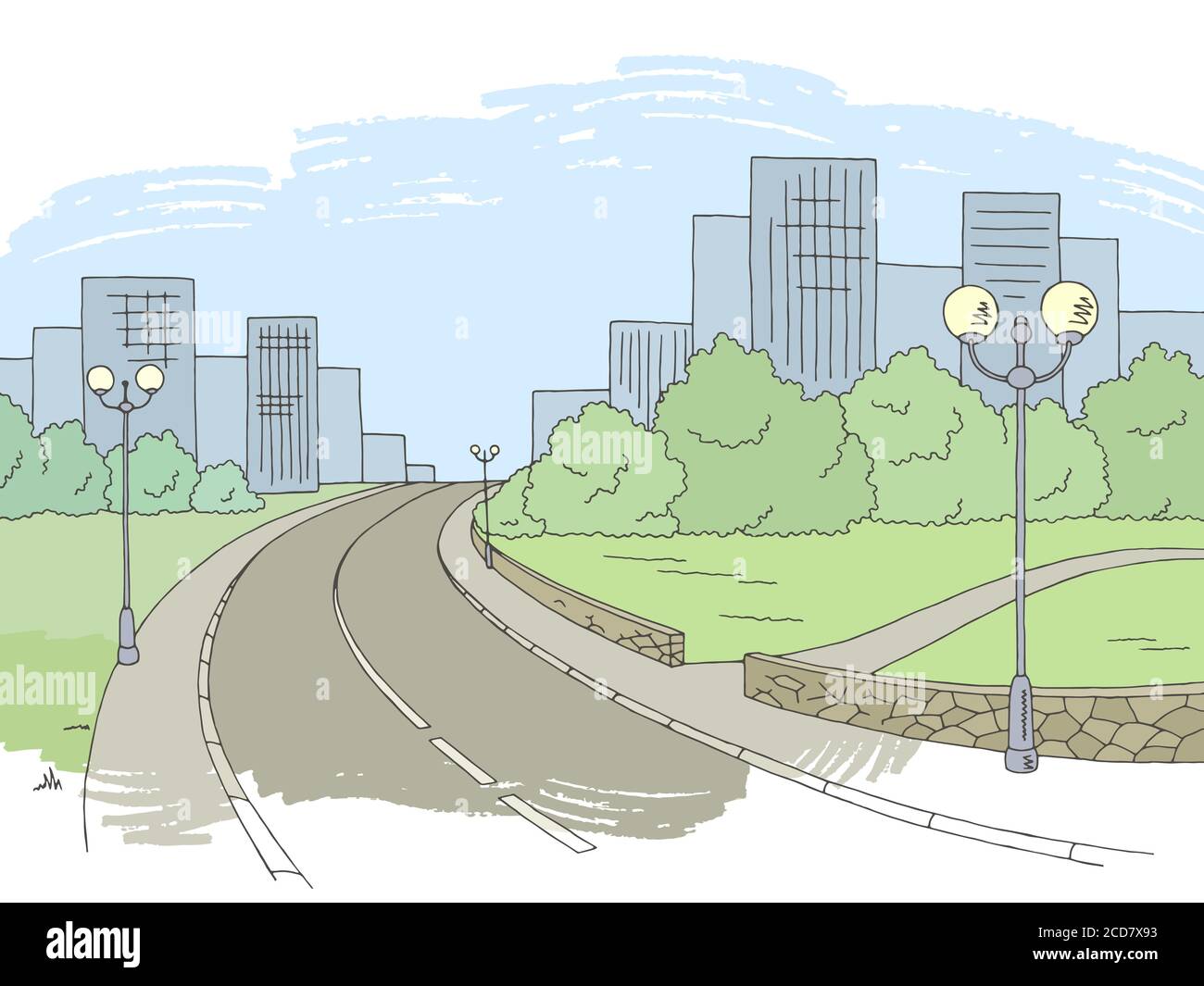 Street road graphic color city landscape sketch illustration vector ...