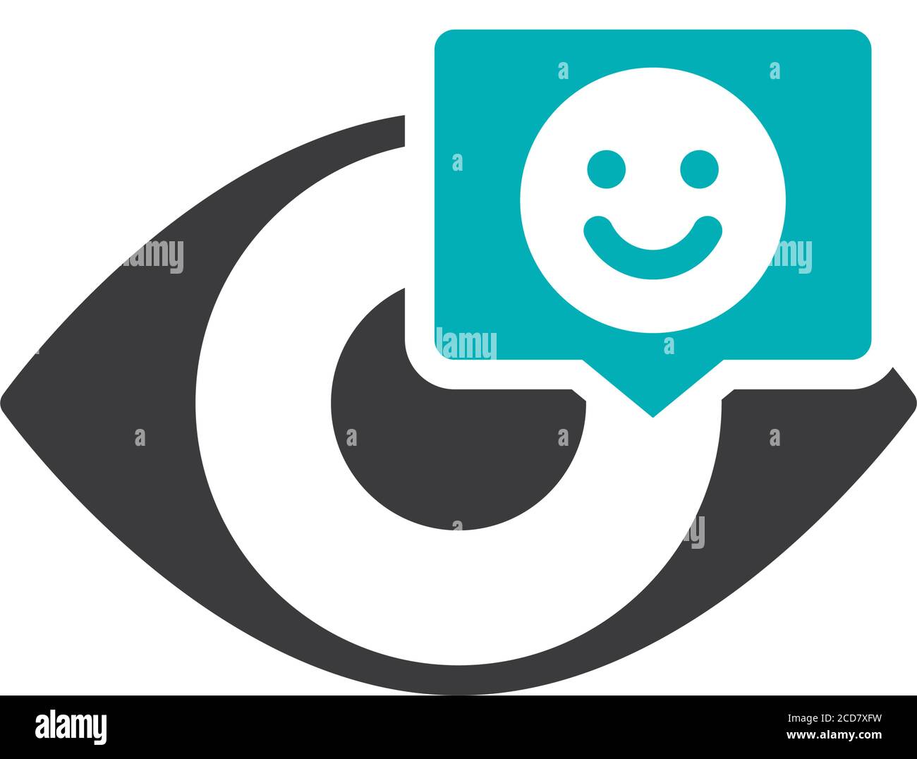 Human eye with happy face in chat bubble colored icon. Healthy visual ...
