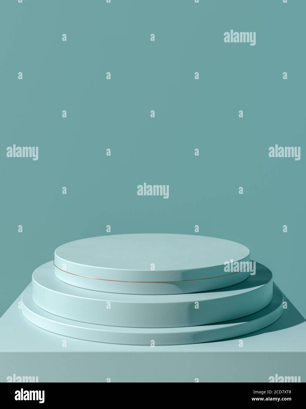 Closeup view of blank round light blue platform for product advertising ...