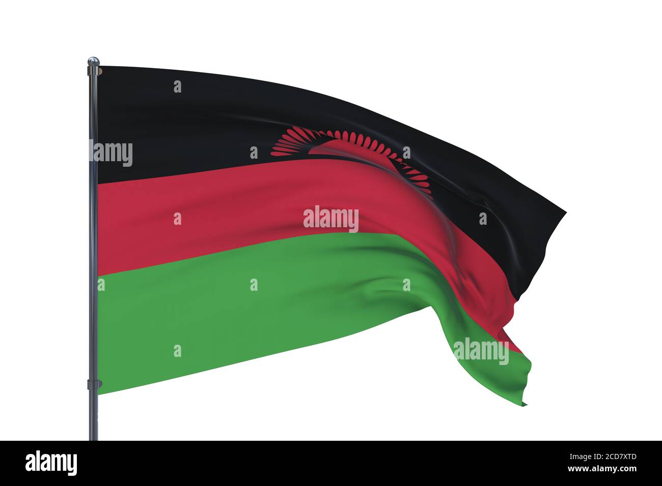3D illustration. Waving flags of the world - flag of Malawi. Isolated on white background Stock ...