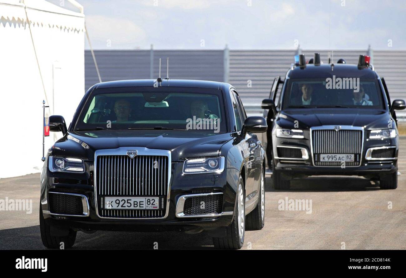 August 27, 2020. - Russia, Crimea. - Aurus Senat cars of the Russian ...