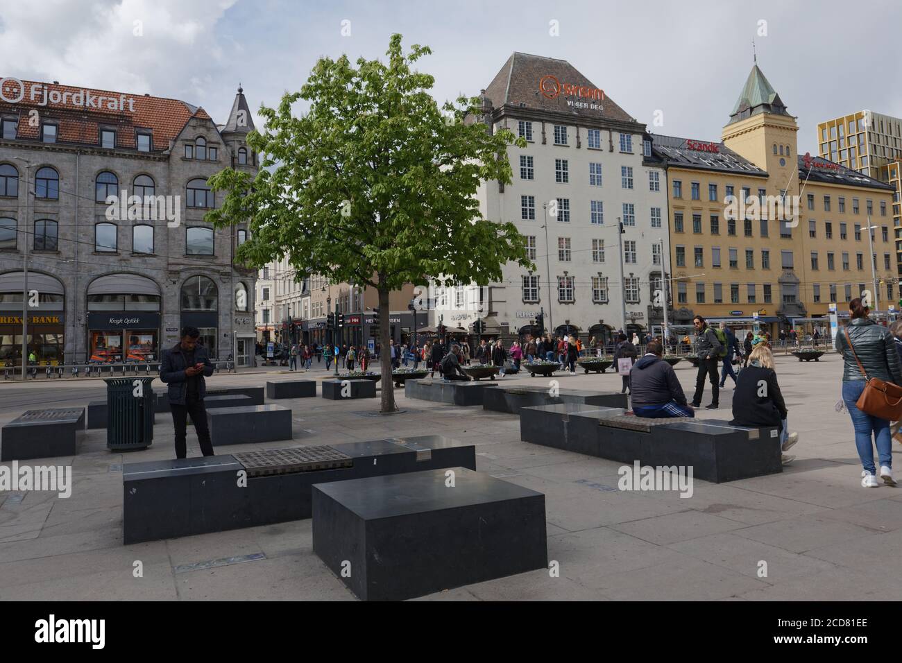People on the square in front of Central station of Oslo, Norway Stock ...