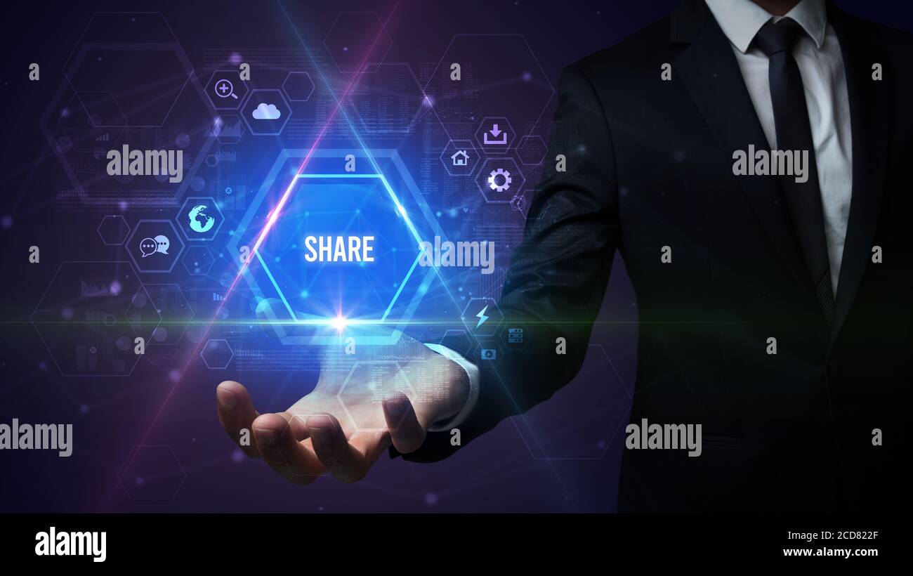 Man hand holding SHARE inscription, social media concept Stock Photo ...