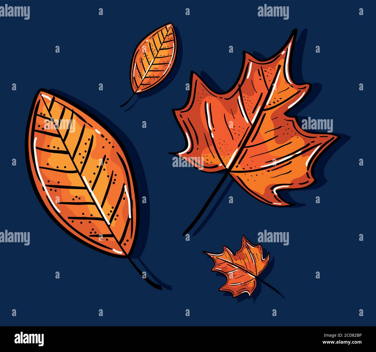set of autumn leaves on blue background Stock Vector Image & Art - Alamy