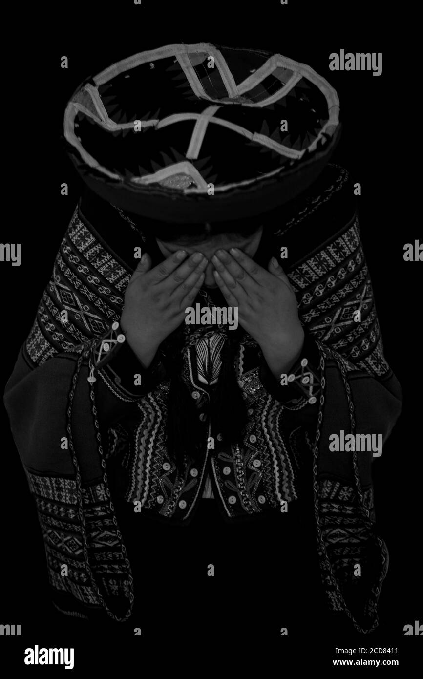 sad peruvian peasant with back and white filter Stock Photo - Alamy