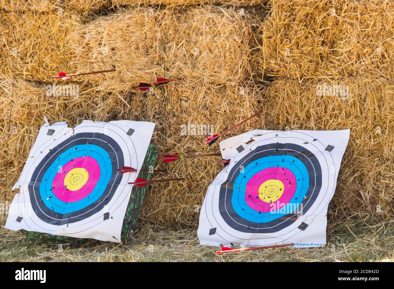 Two archery targets on a straw background Stock Photo - Alamy