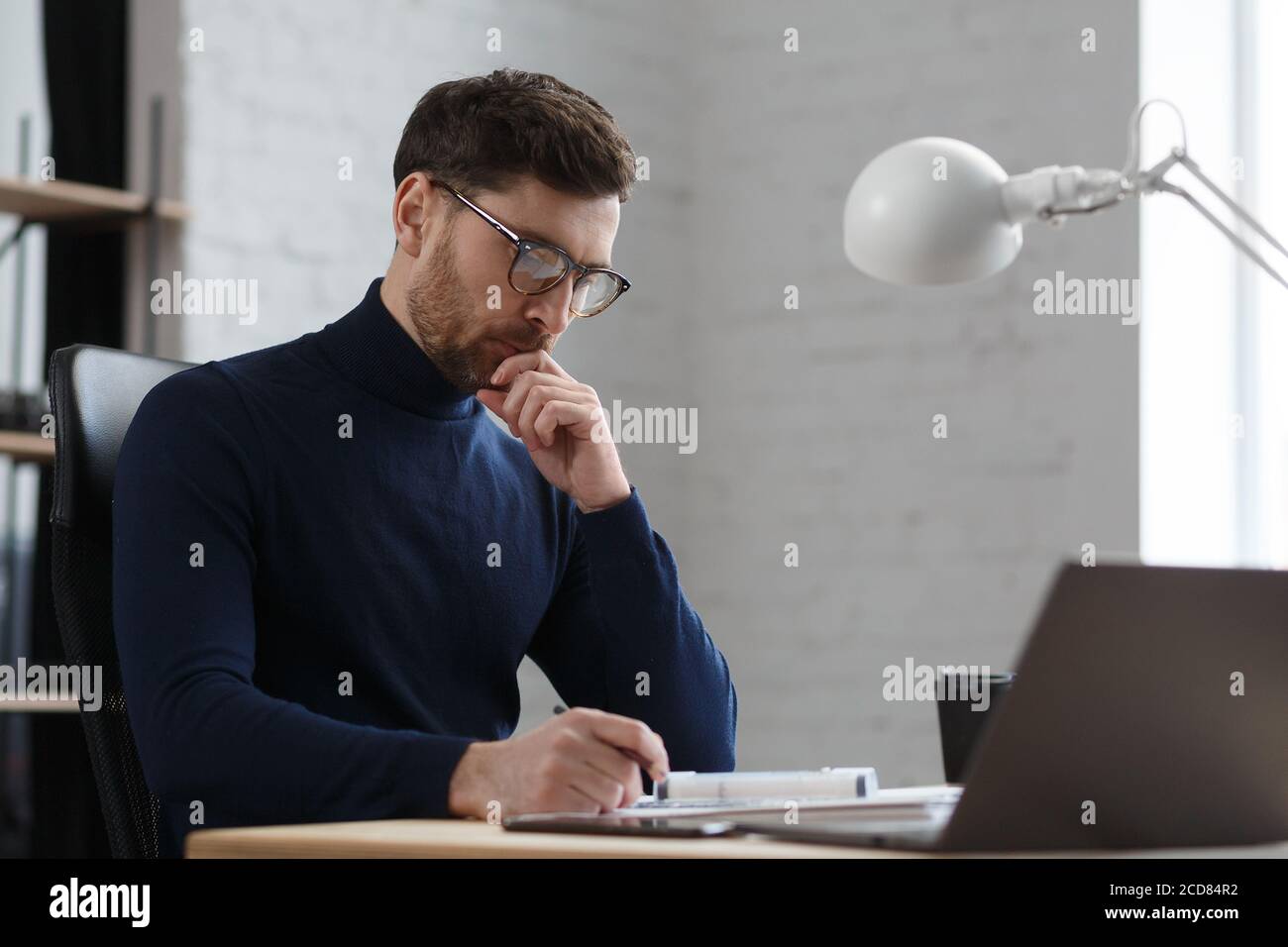 Architect Working In Office With Blueprintsengineer Inspect Architectural Plan Sketching A