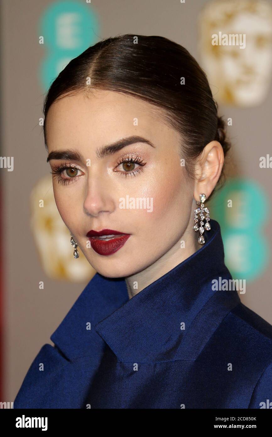 Lily Collins attends the EE British Academy Film Awards at Royal Albert ...