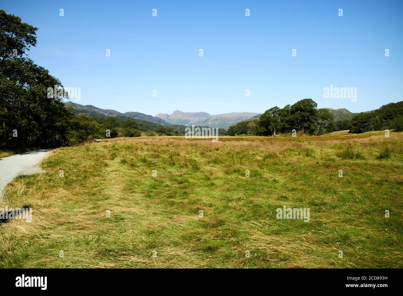 open field with public access path elterwater lake district england uk ...