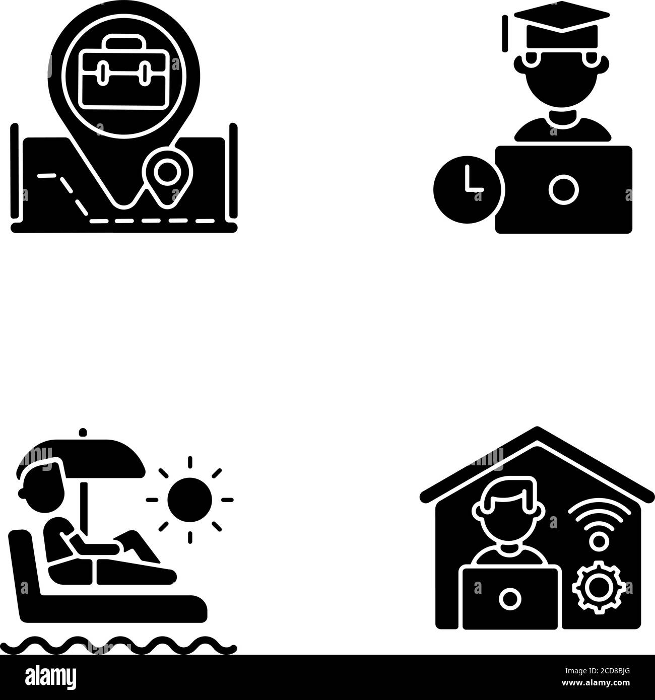 Modern work black glyph icons set on white space Stock Vector Image ...
