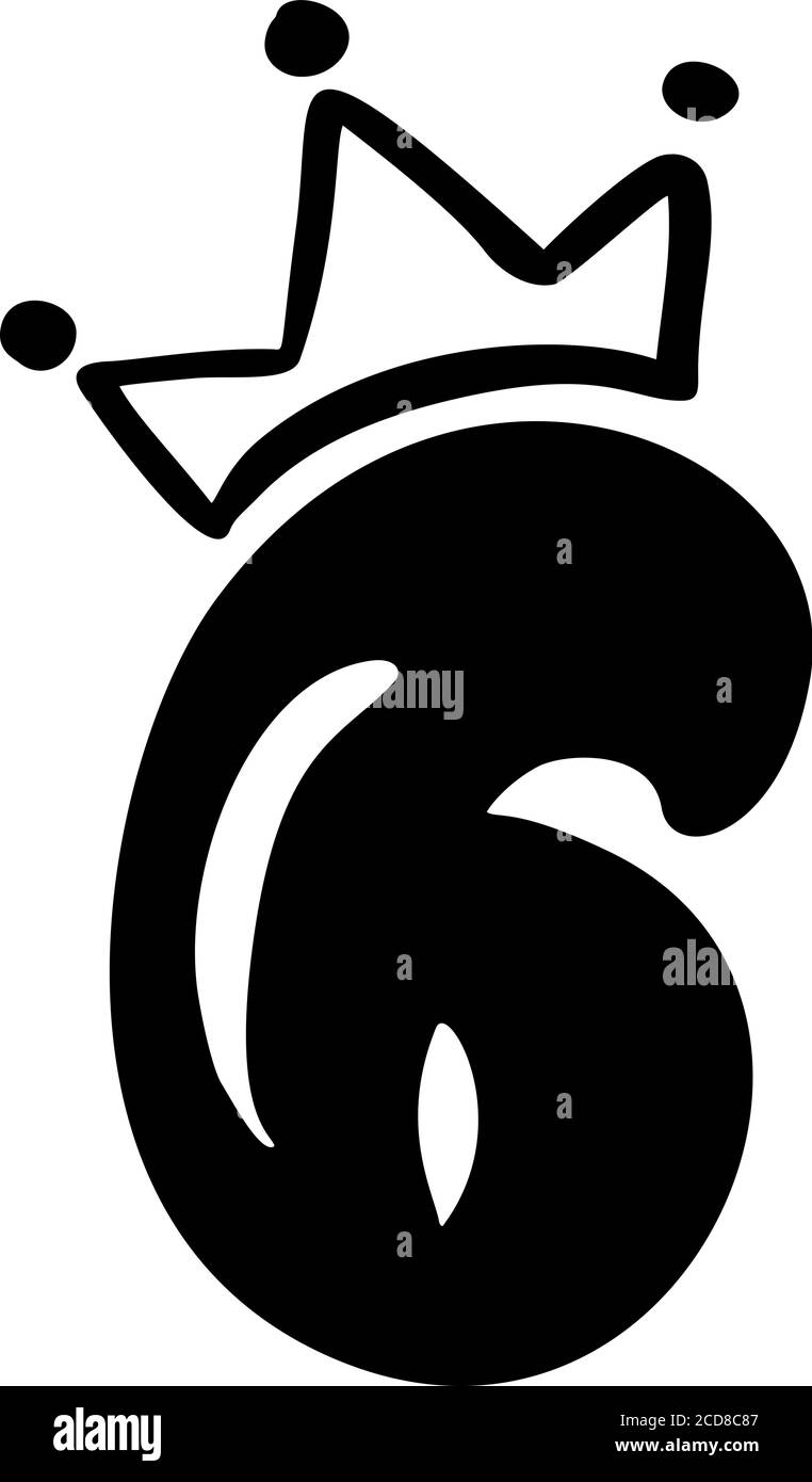 Vector Vintage Plump Cute number 6 with crown. Princess element six ...