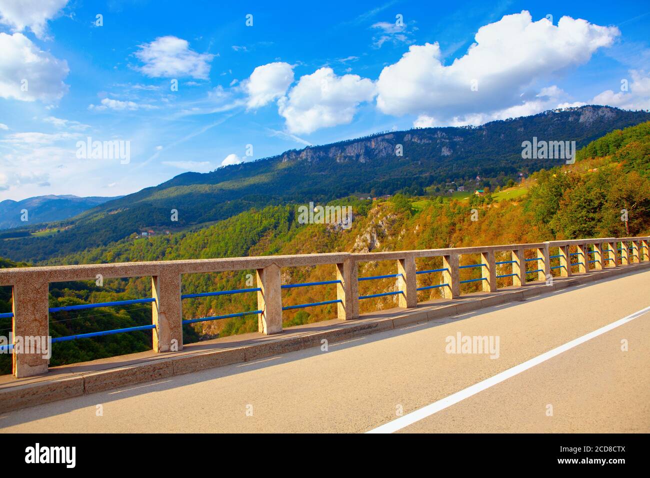 Driving on canyon bridge . Asphalt road through the mountains Stock ...