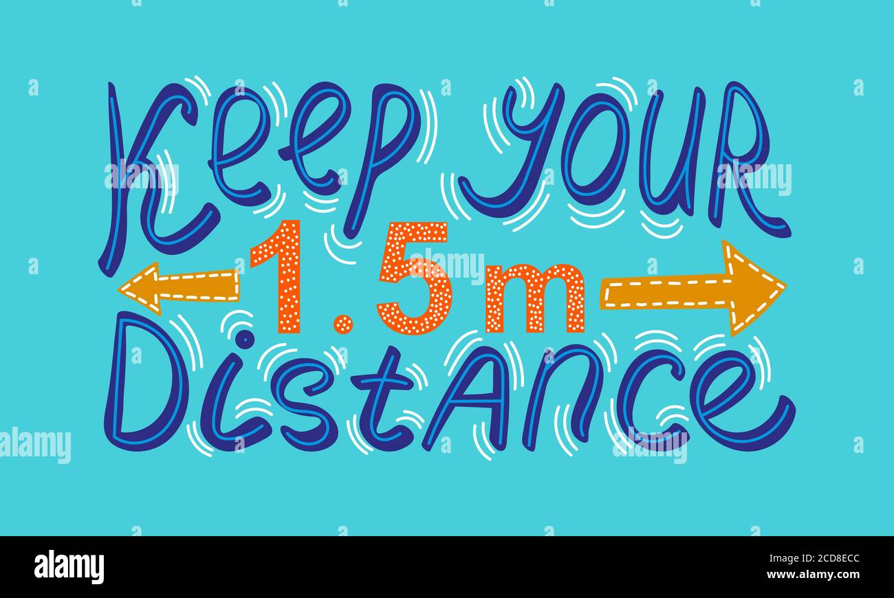 Keep your distance lettering on blue background. Vector illustration ...