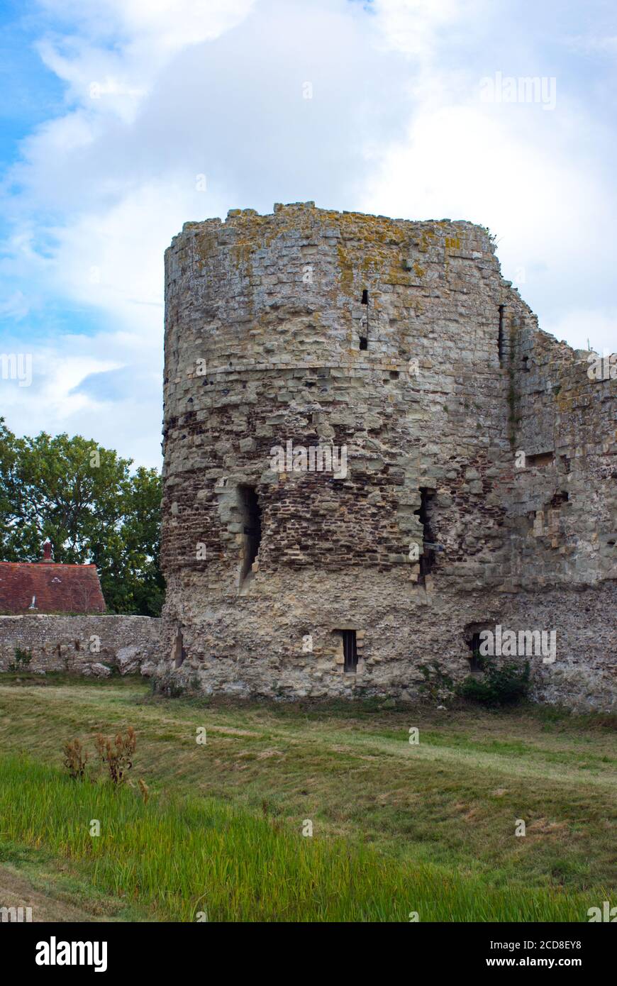 A view of Pevensey Castle, a Norman stone castle ruin built on the site ...