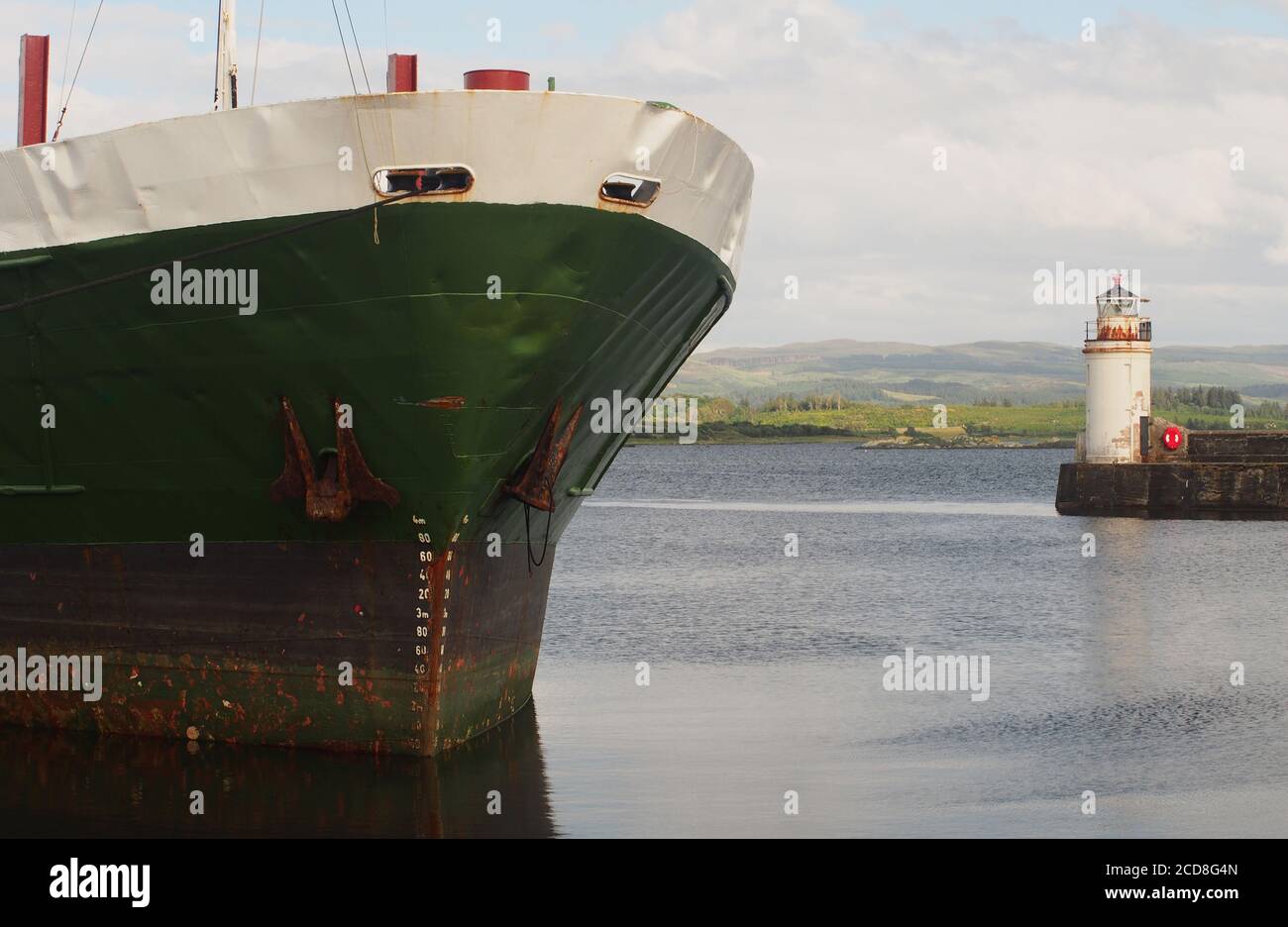 A close up view of the bow and anchors of a Timber Link ship at ...