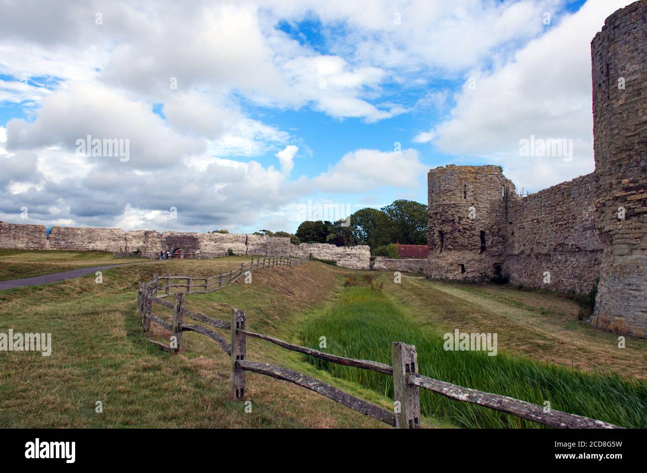 A view of Pevensey Castle, a Norman stone castle ruin built within the ...