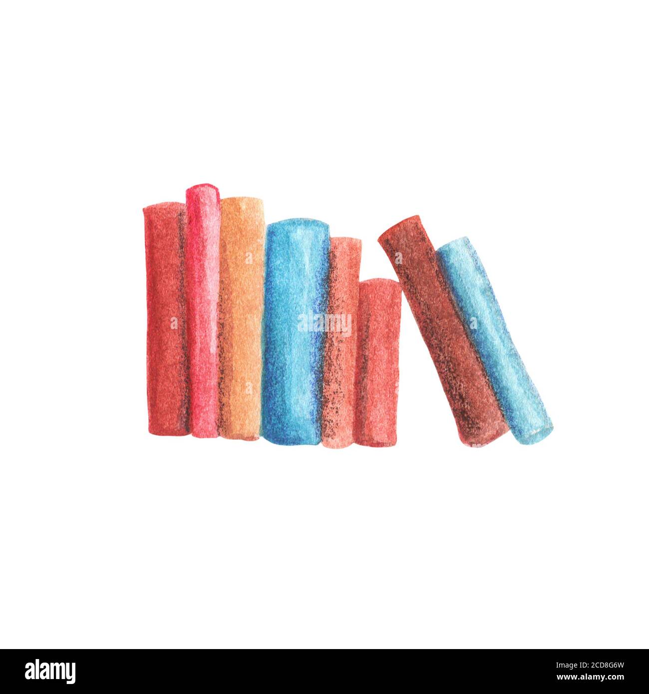 Book row watercolor illustration on white background. Many books on ...