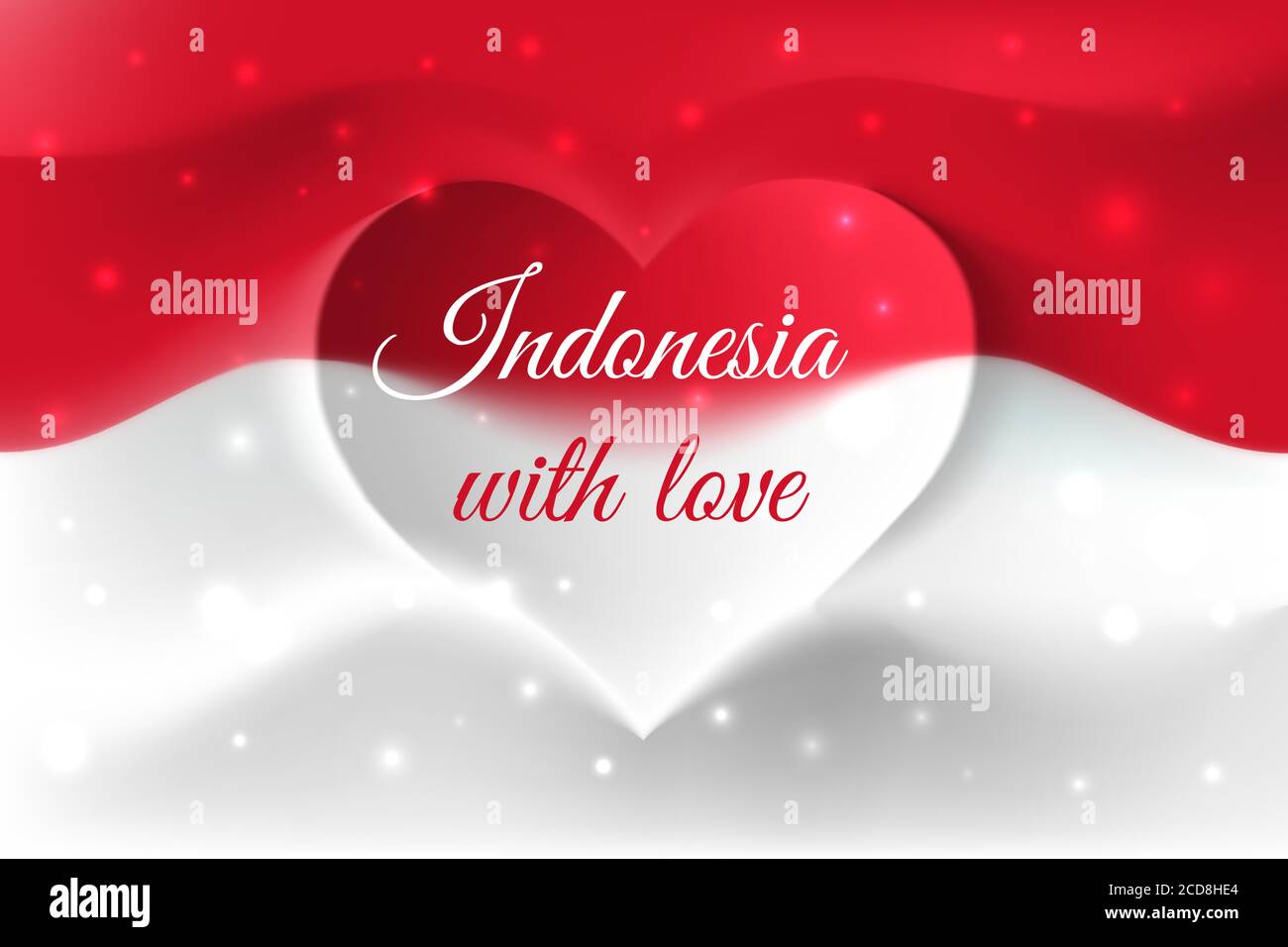 Indonesia with love. Indonesian national flag with heart shaped waves ...