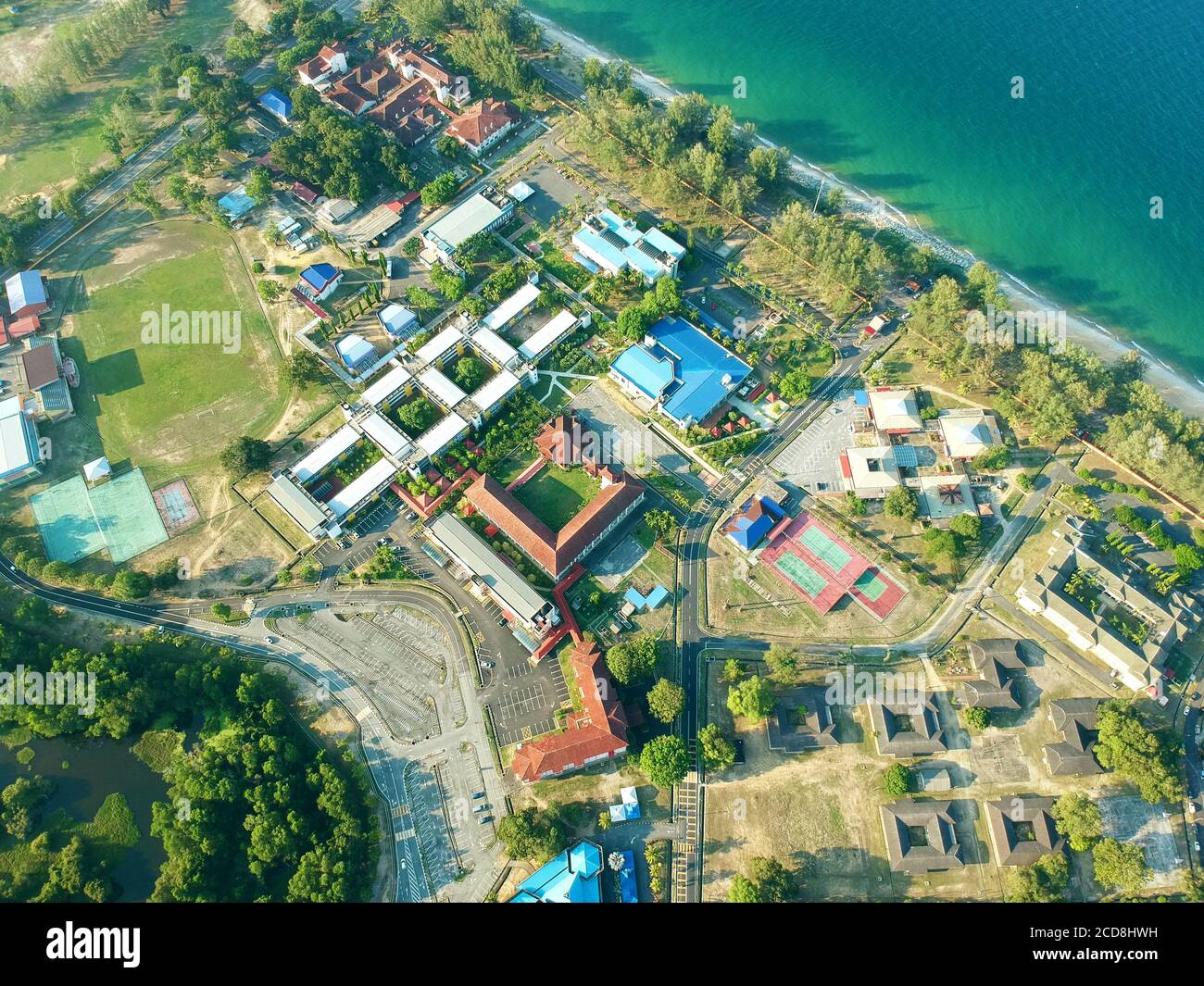 Aerial view of a university by the sea Stock Photo - Alamy
