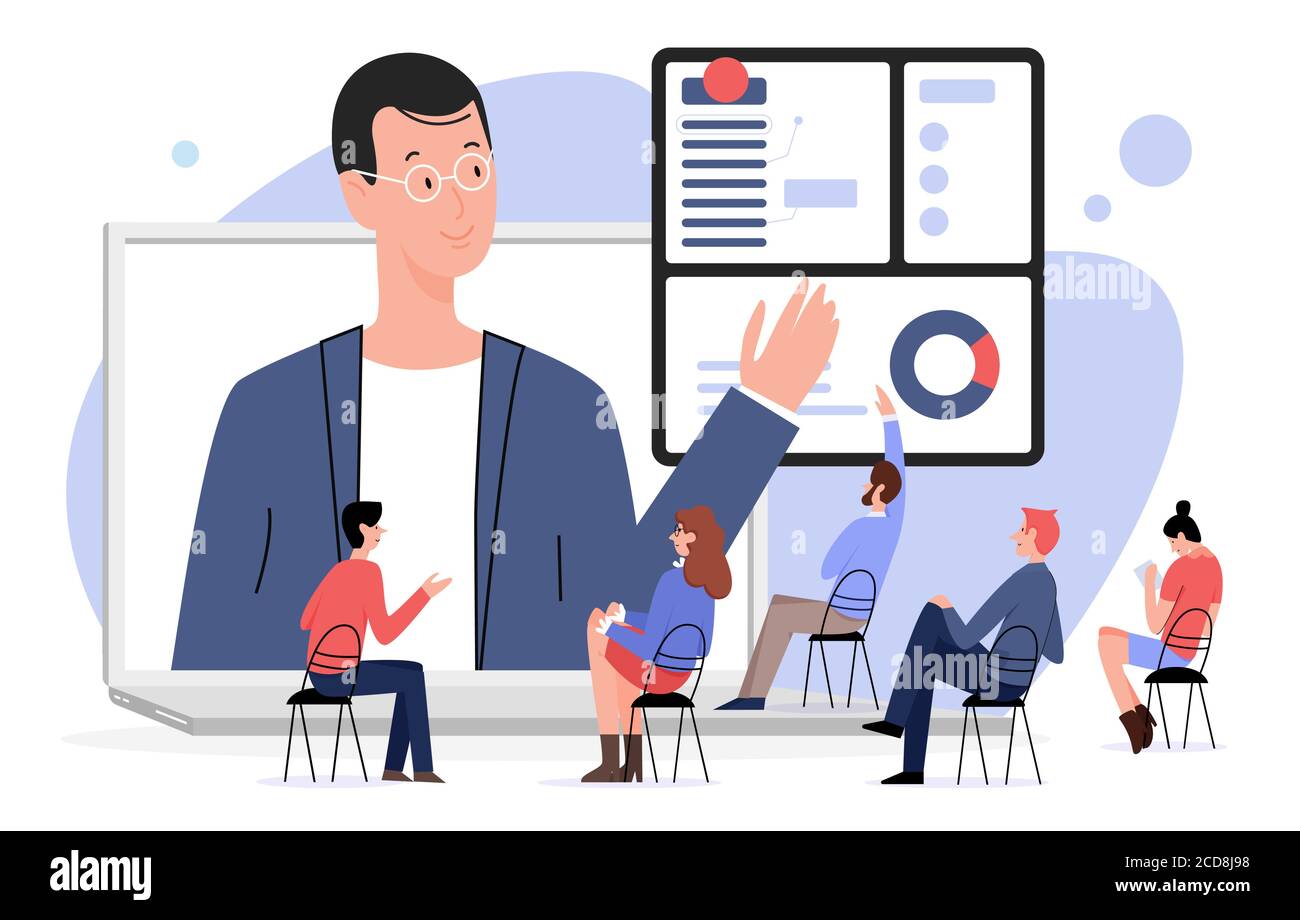 People in online conference vector illustration. Cartoon flat business ...