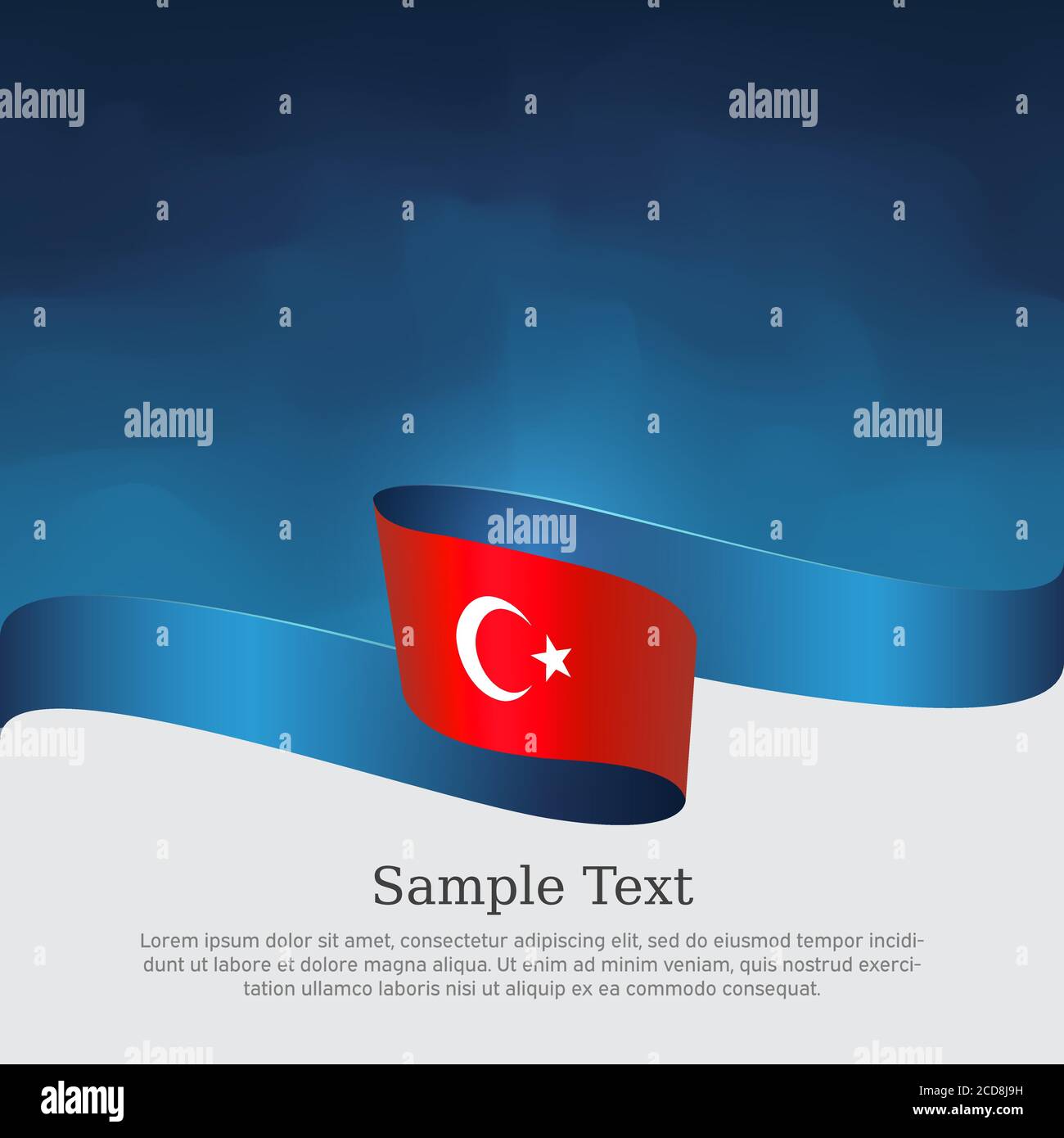Turkey flag with wavy ribbon on a blue white background. Background ...