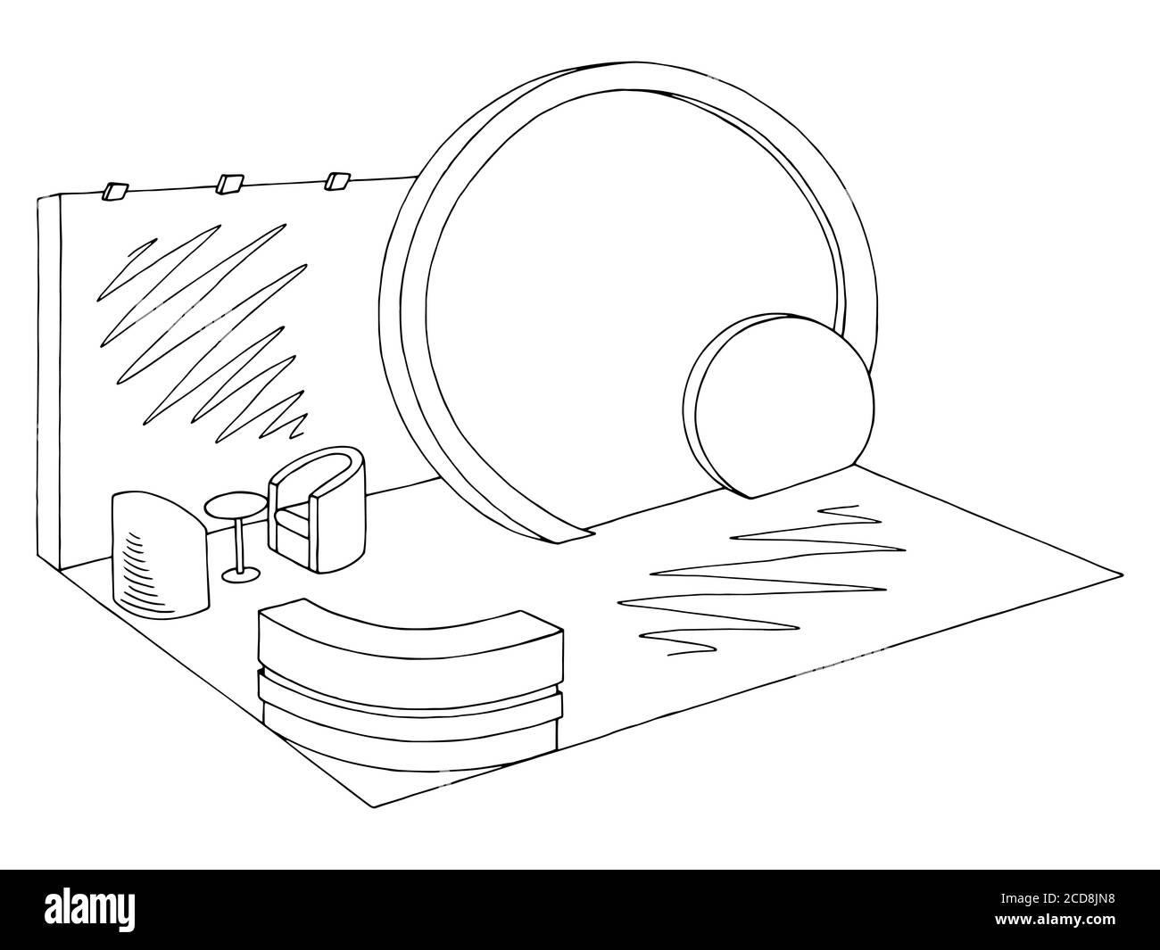Exhibition stand graphic interior black white sketch illustration ...