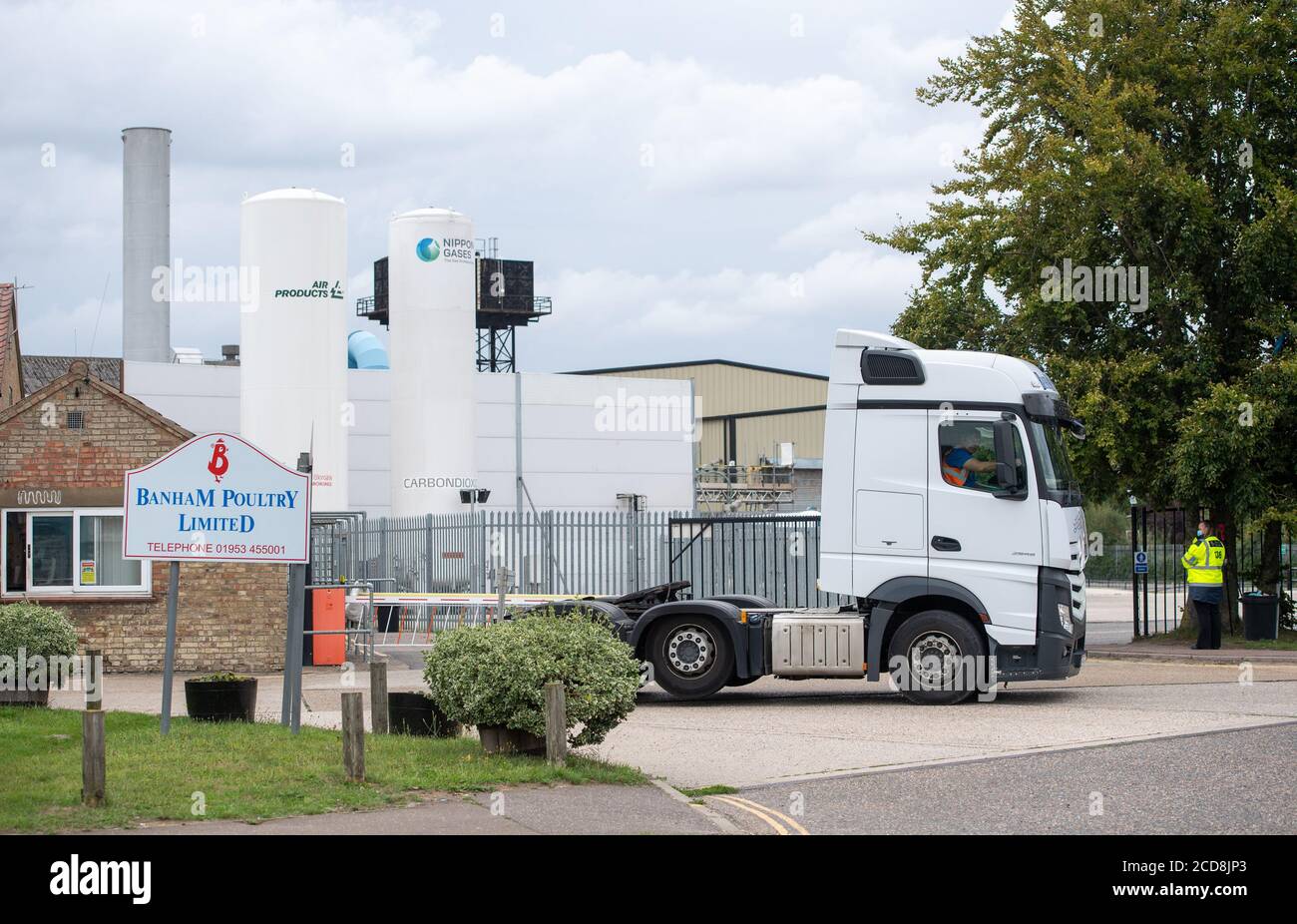 A lorry leaves Banham Poultry in Attleborough, Norfolk, where 75 ...