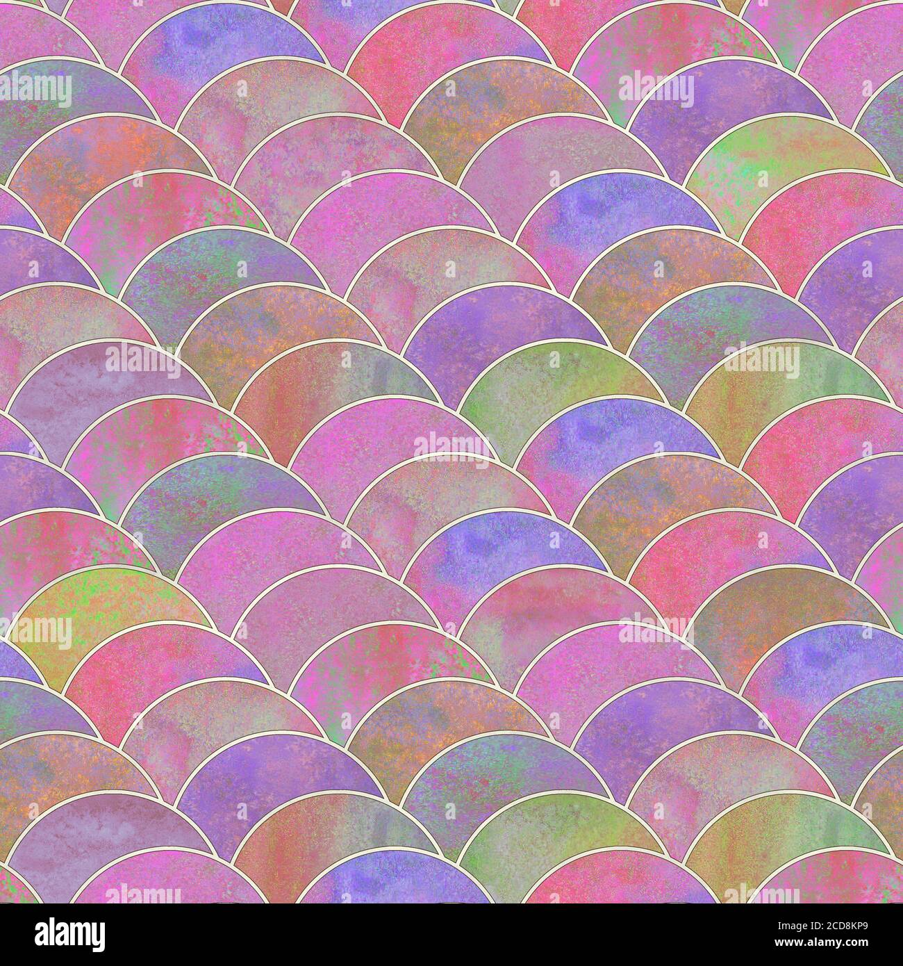 Abstract mermaid fish scale wave japanese seamless pattern. Watercolor ...