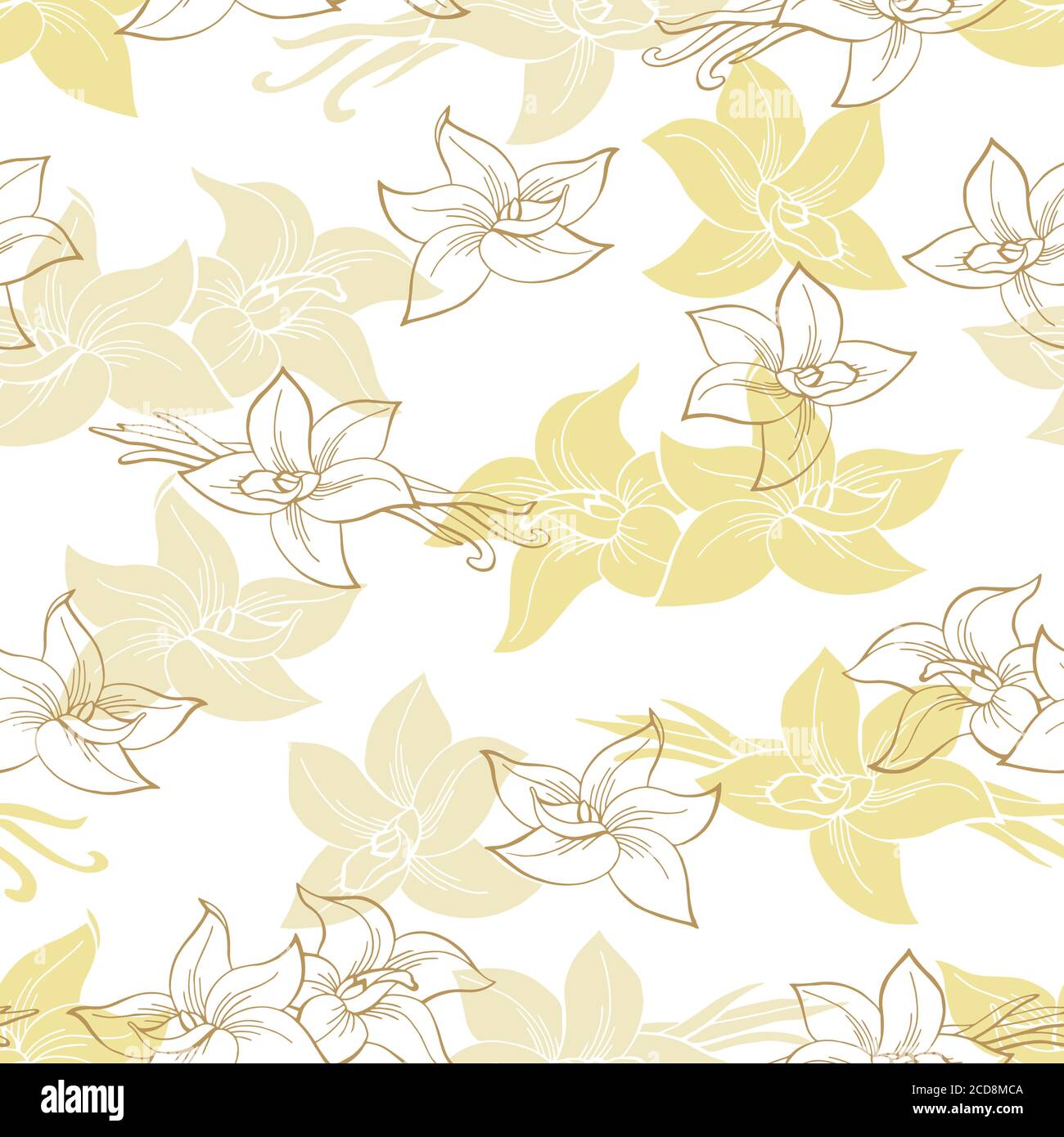 Vanilla pod flower graphic color seamless pattern background ...