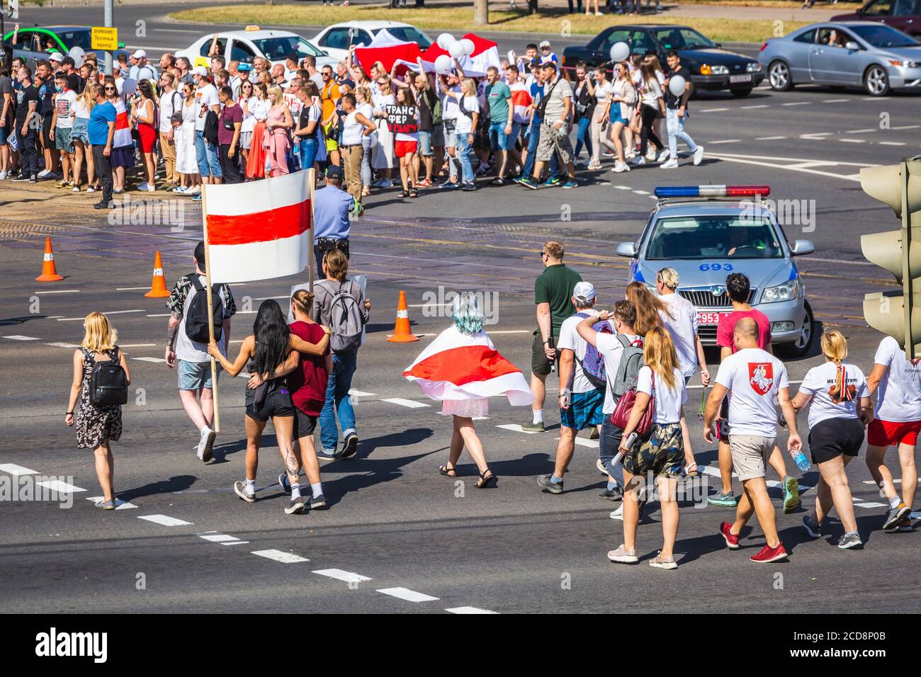 Happy people during biggest peaceful protests in Belarus history ...