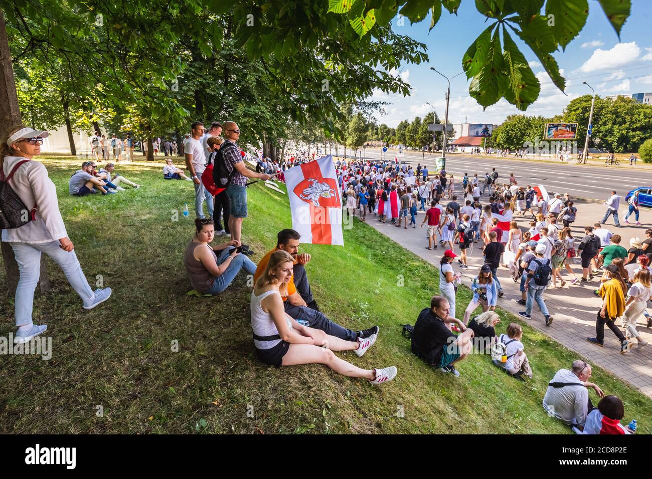 Happy people during biggest peaceful protests in Belarus history ...