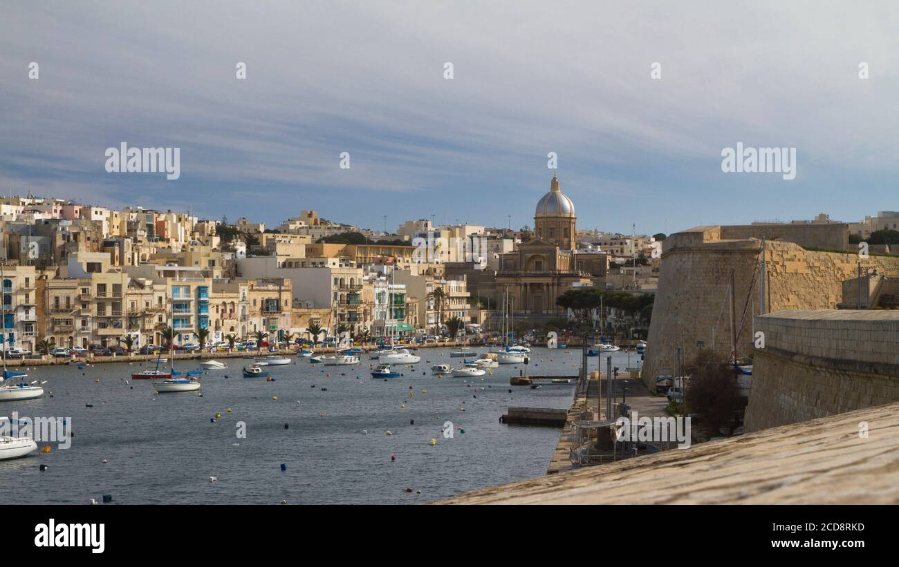 Panorama of Kalkara waterfront and marina on Valletta Grand Harbour ...