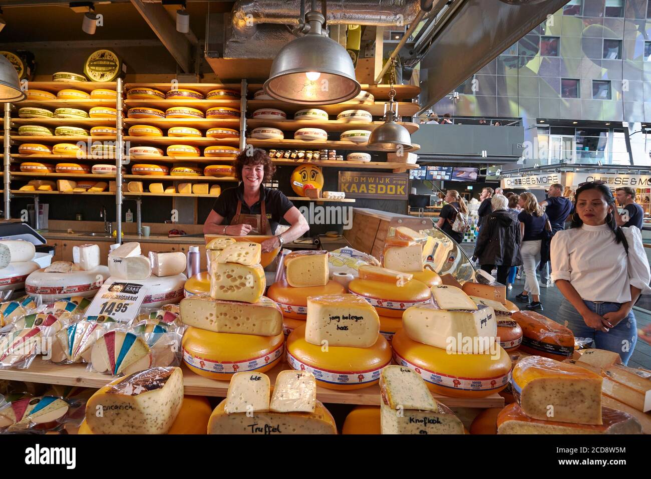 Netherlands, Southern Holland, Rotterdam, Cheese stall in the covered ...