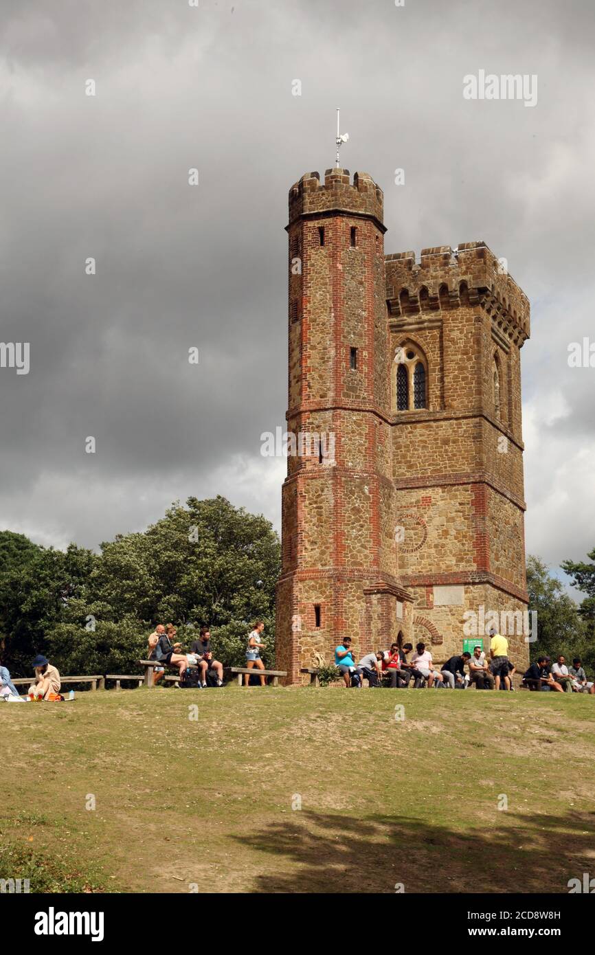 Tourists at Leith Hill Tower, Leith Hill, Surrey, England, UK, August ...