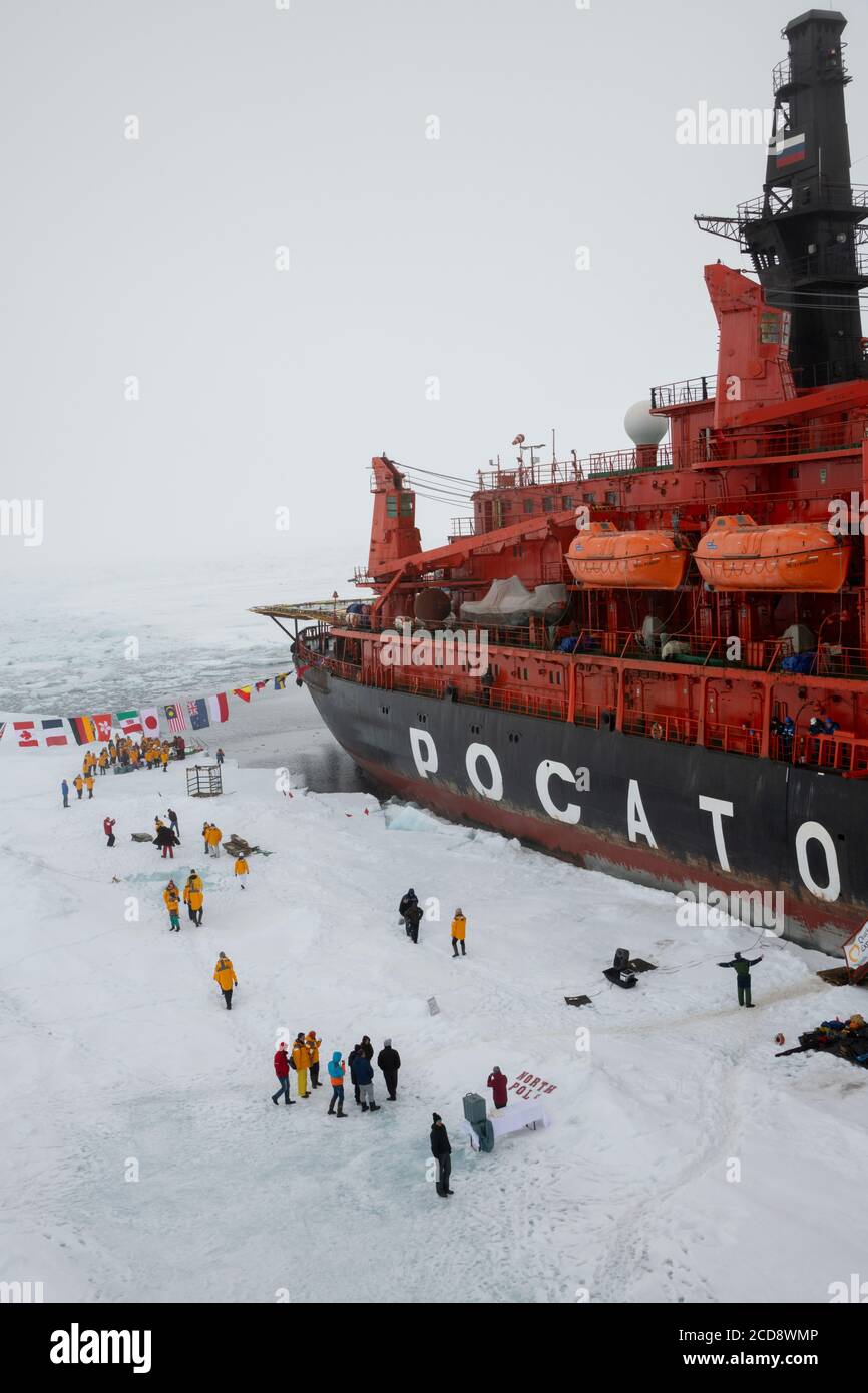 Russia, High Arctic, Geographic North Pole. 90 degrees north with 50 ...