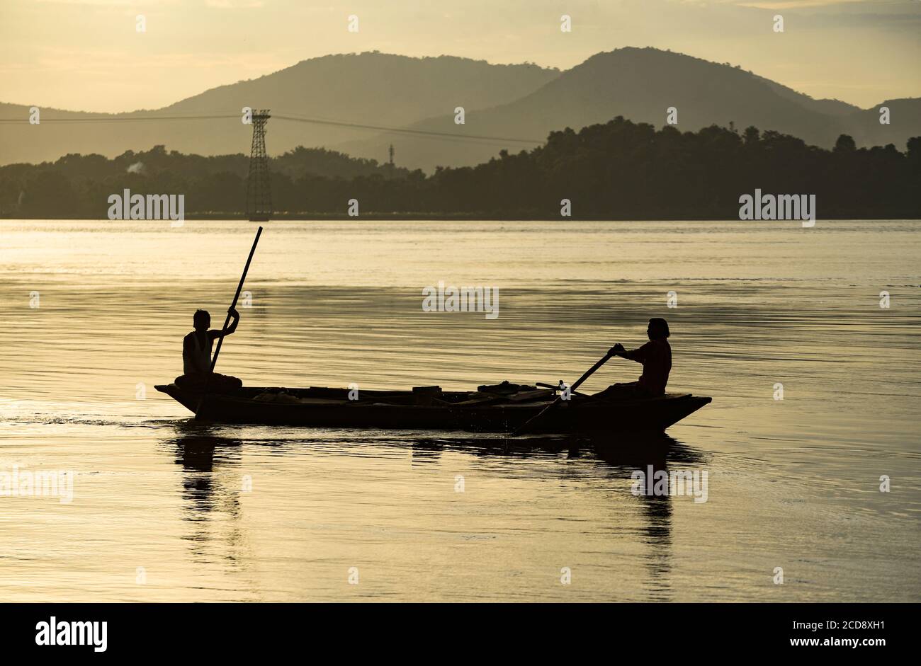 Guwahati, Assam, India. 27th Aug, 2020. Standalone fishermen row their ...