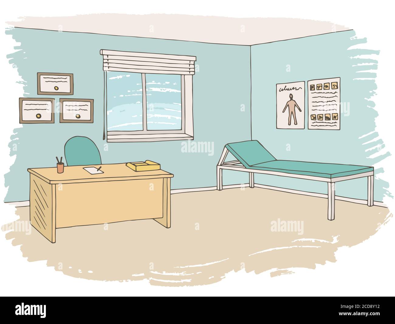 Doctor office graphic color sketch interior illustration vector Stock ...