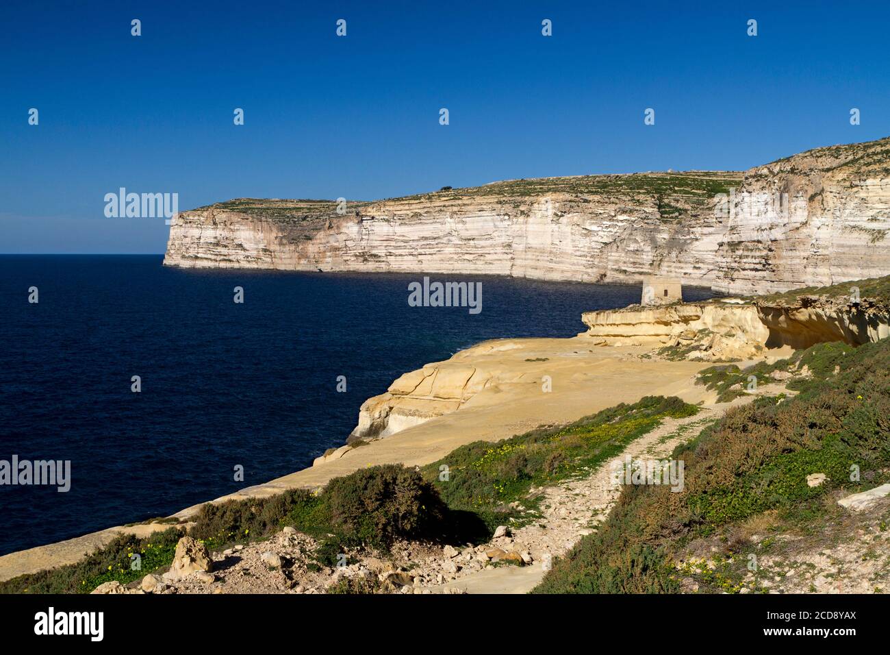 Seaside landscape with limestone cliffs on Gozo Island, Malta Stock ...